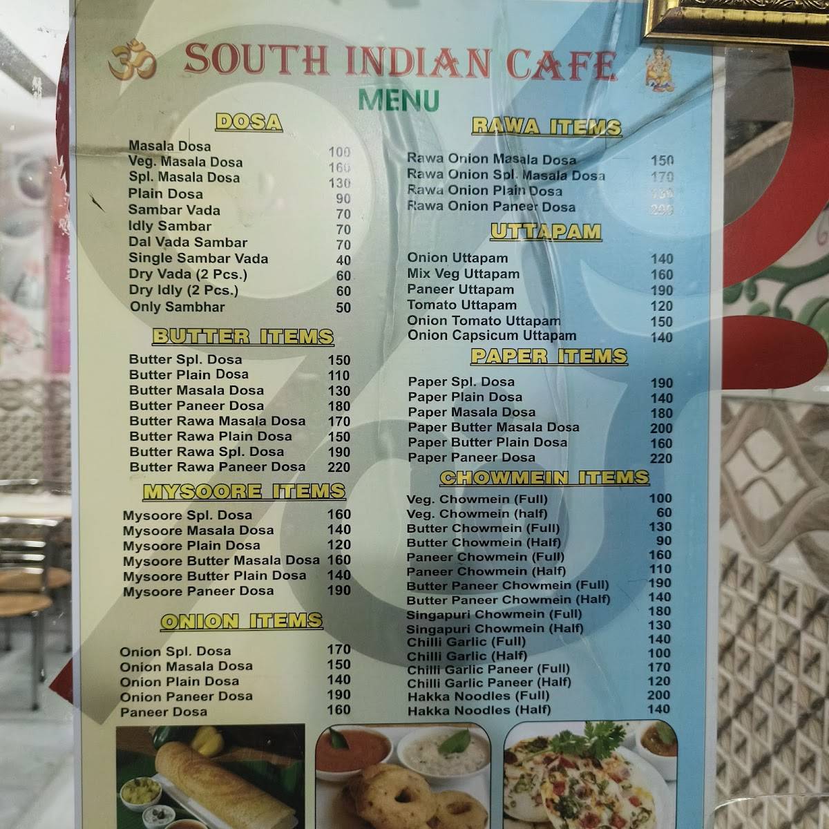 Menu at South Indian cafe, New Delhi, 122