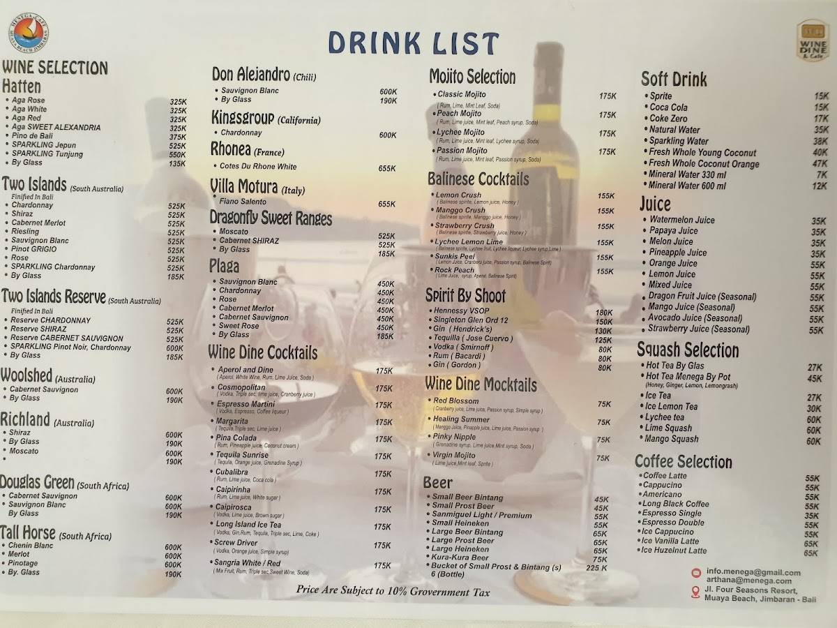 Menu at Menega Cafe, Jimbaran, +MR6