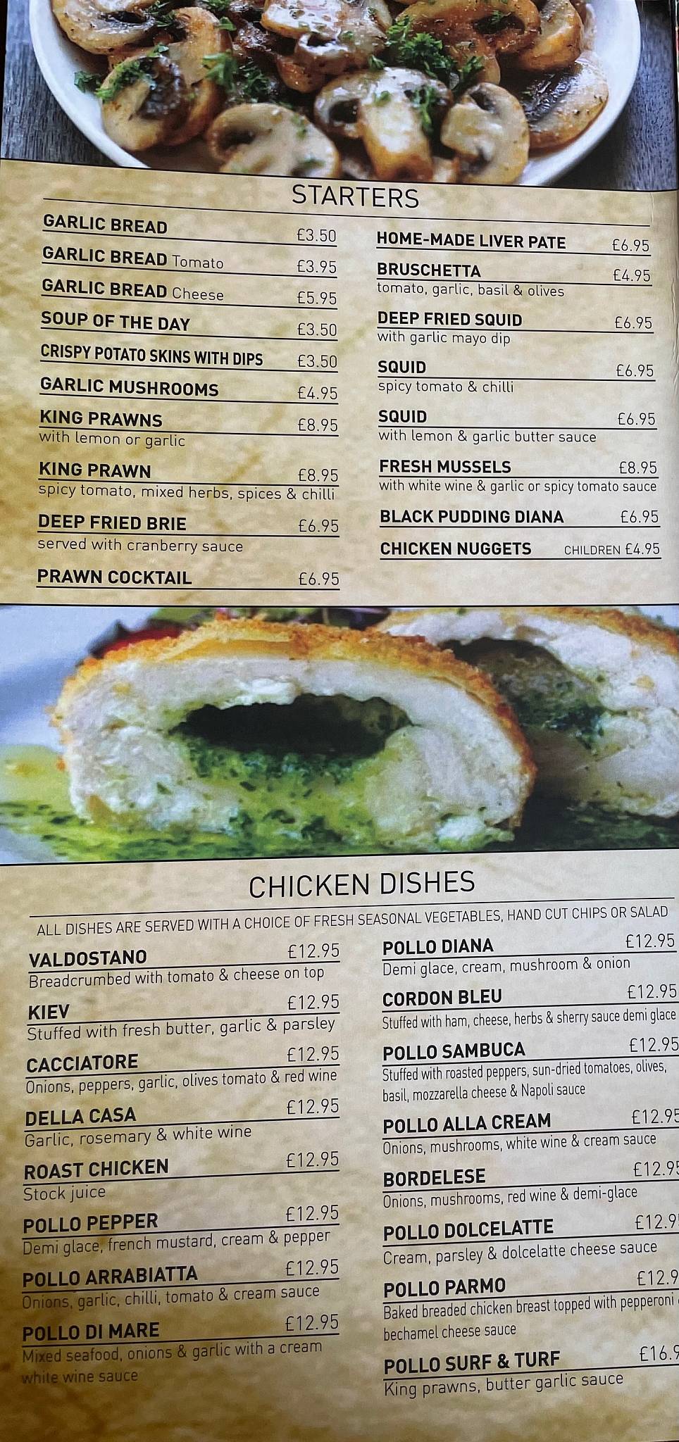 Menu at Sambuca South Shields restaurant, South Shields, The Dunes