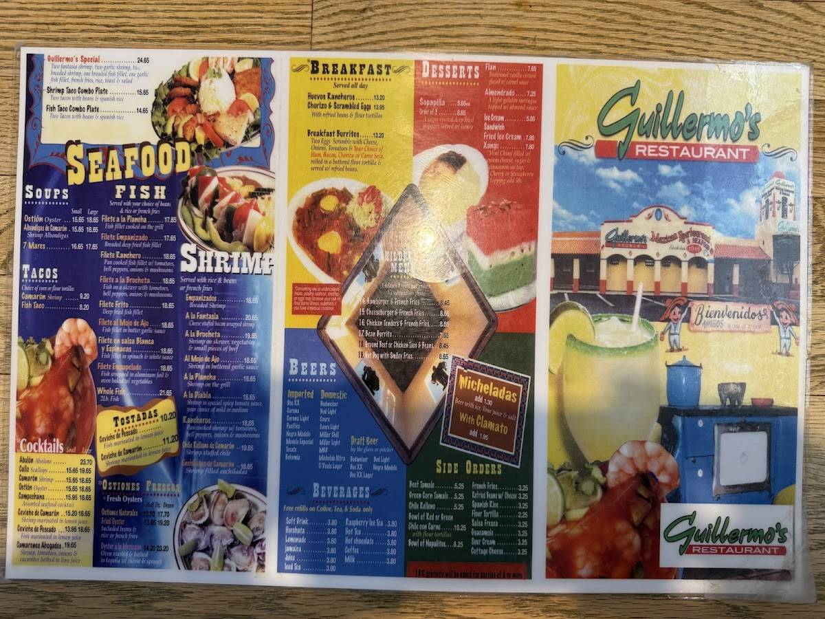 Menu at Guillermo's Double L restaurant, Tucson