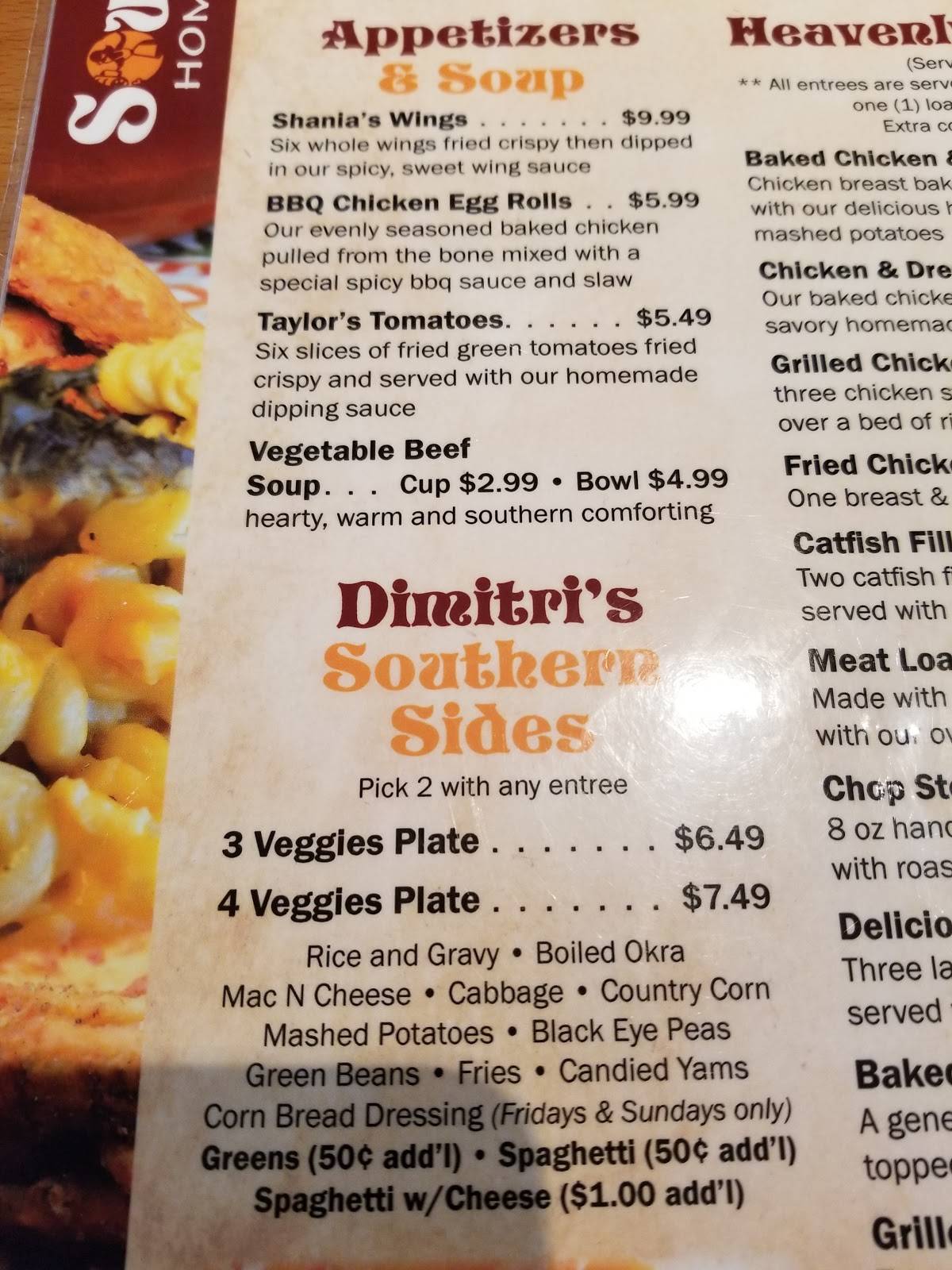 Menu at Southern Hands Homestyle Cooking restaurant, Memphis, Winchester Rd