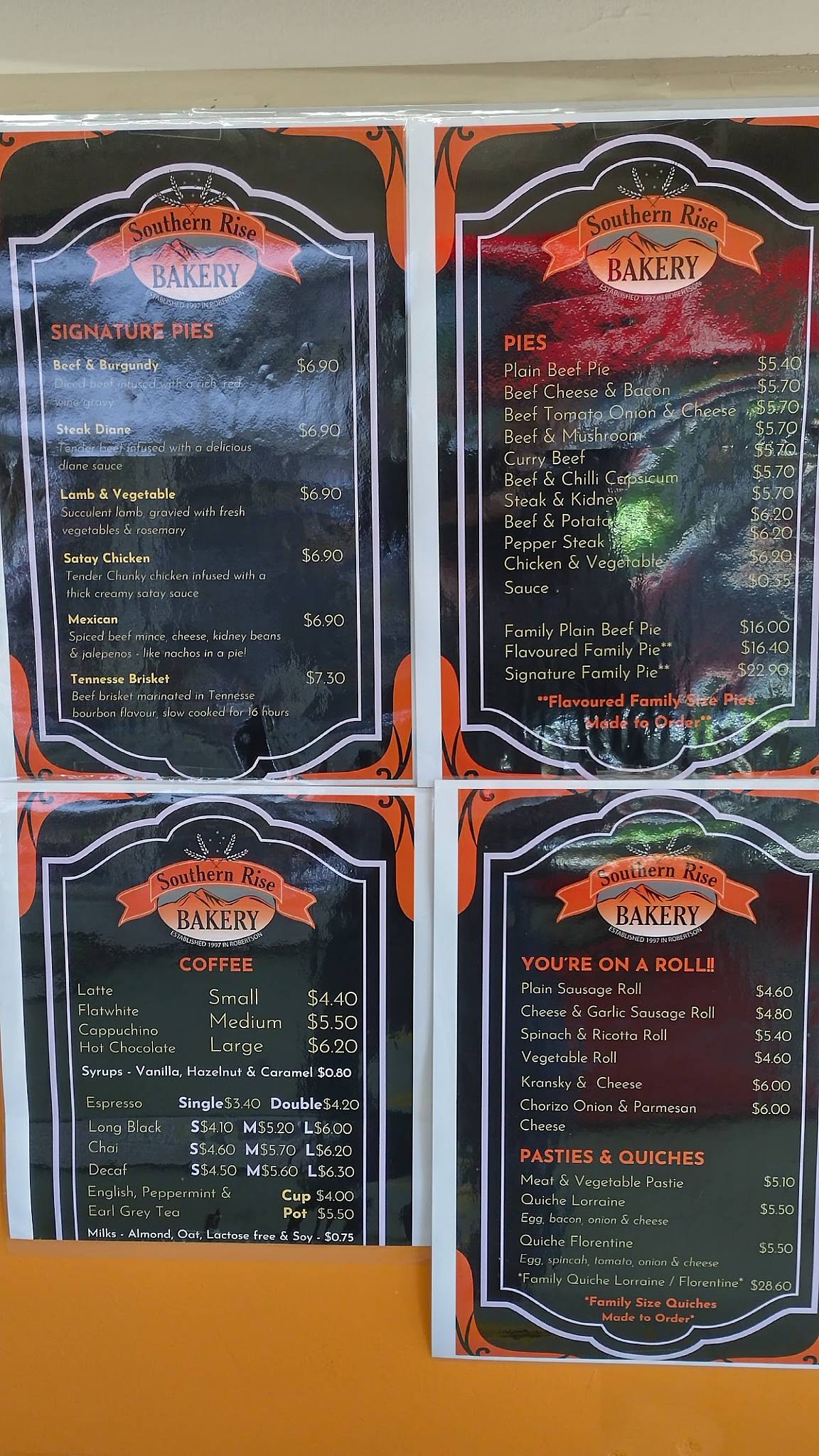 Menu at Southern Rise Bakery, Robertson