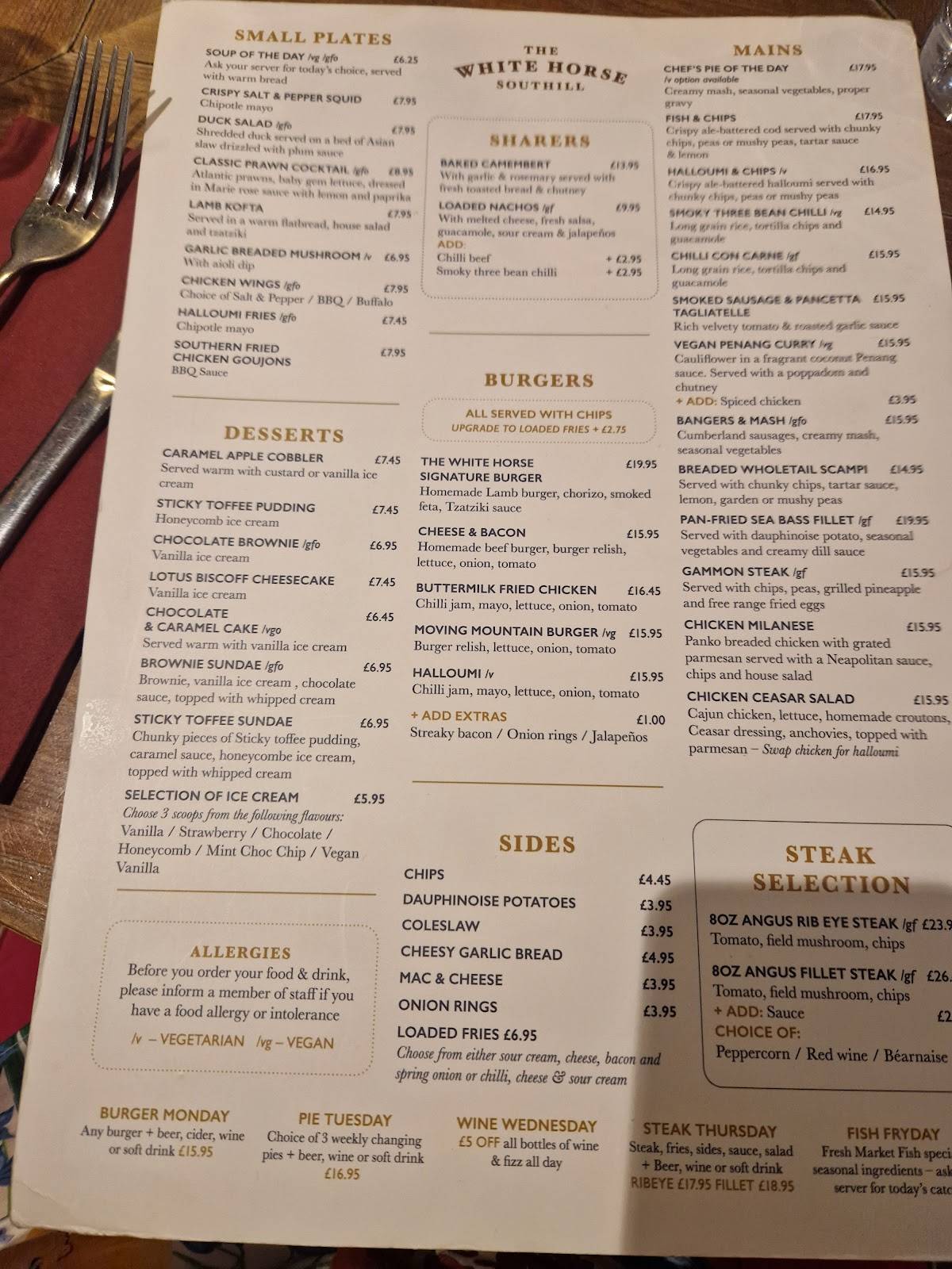 Menu at The White Horse pub & bar, Southill, High St