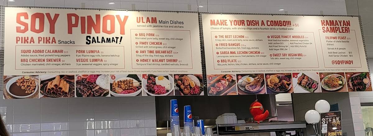 Carta del restaurante Soy Pinoy, Houston