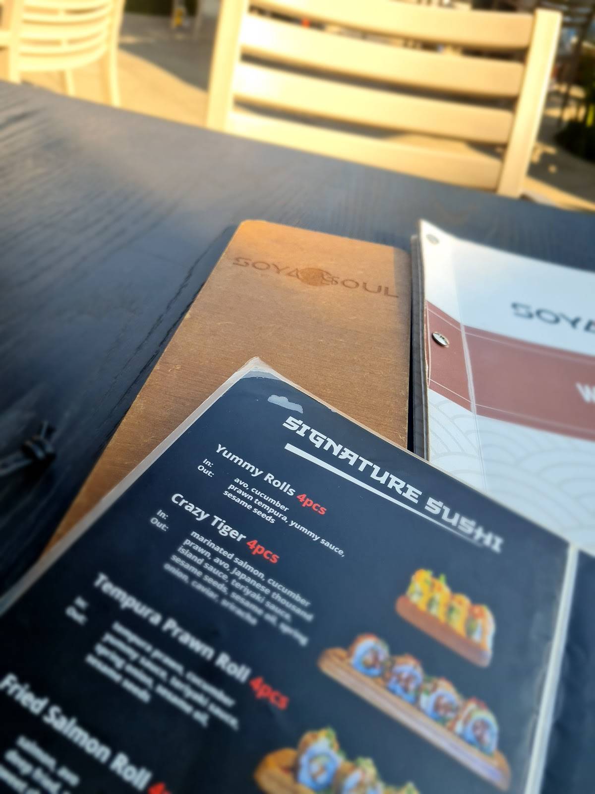 Menu at Soya Soul restaurant, Johannesburg