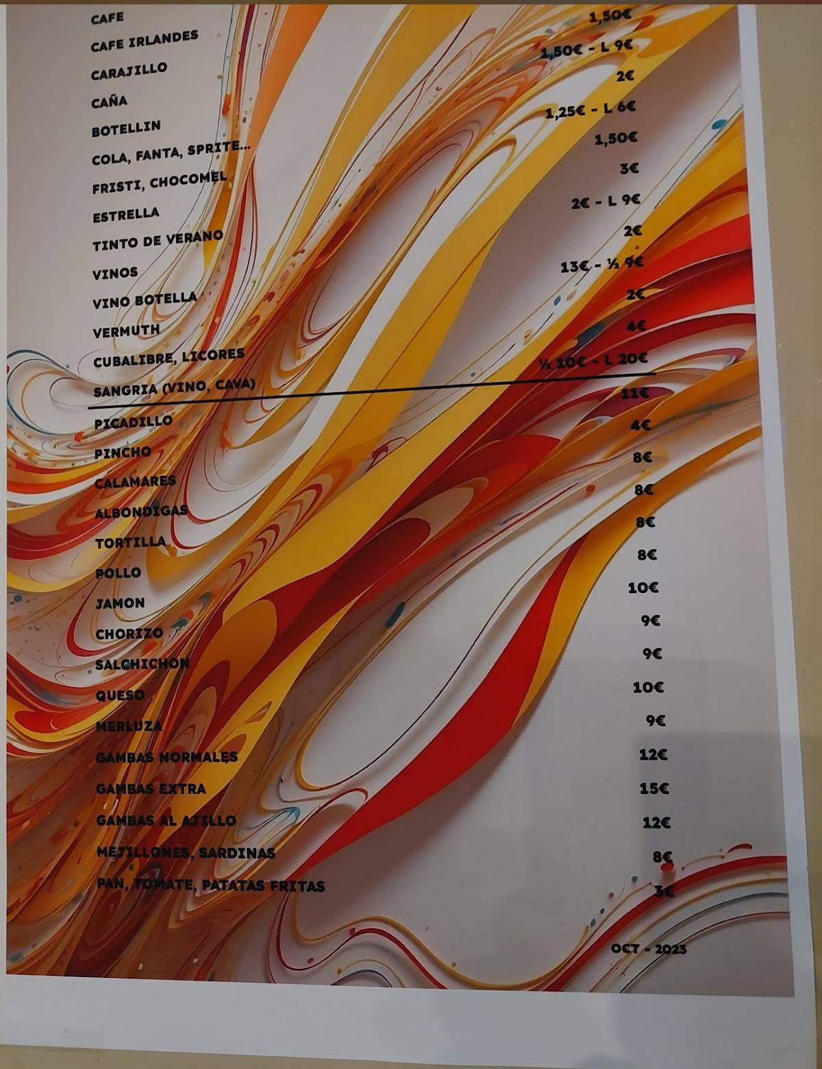 Menu at Spaans Centrum restaurant, Eindhoven