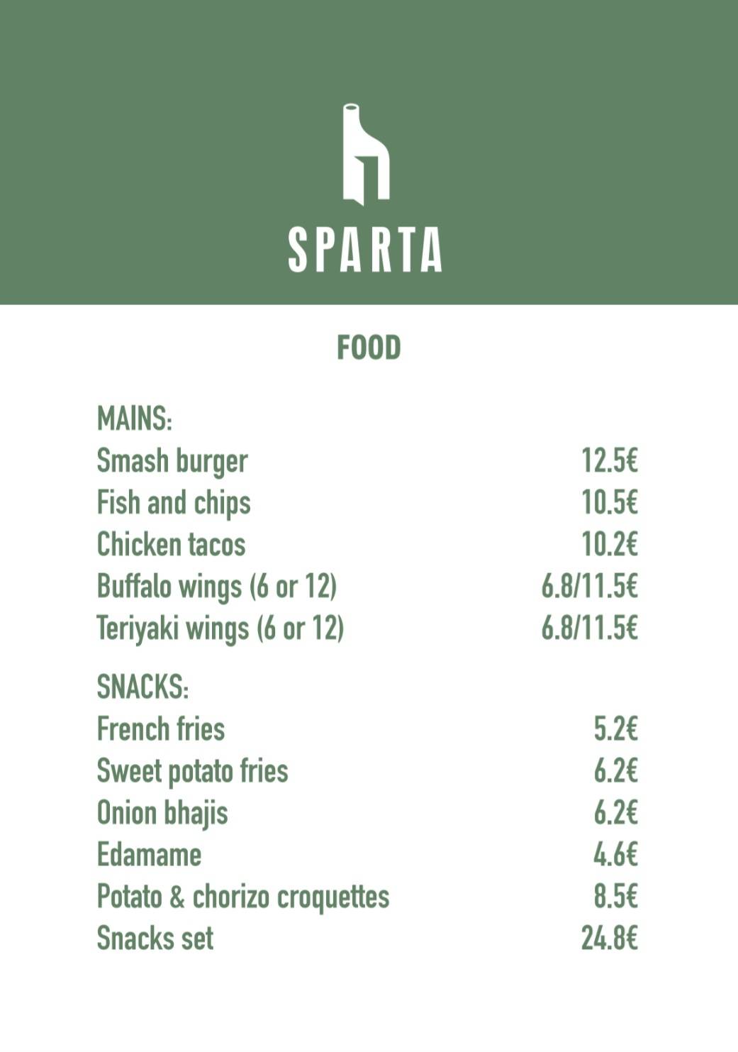 Menu at Sparta bar, Vilnius