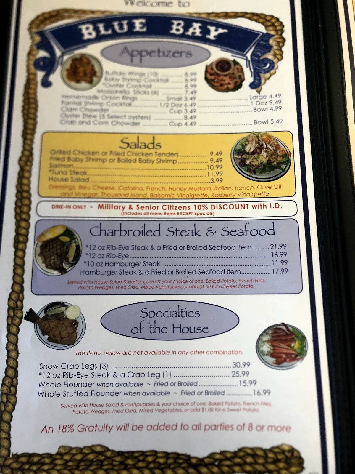 Menu at Blue Bay Seafood restaurant, Spartanburg