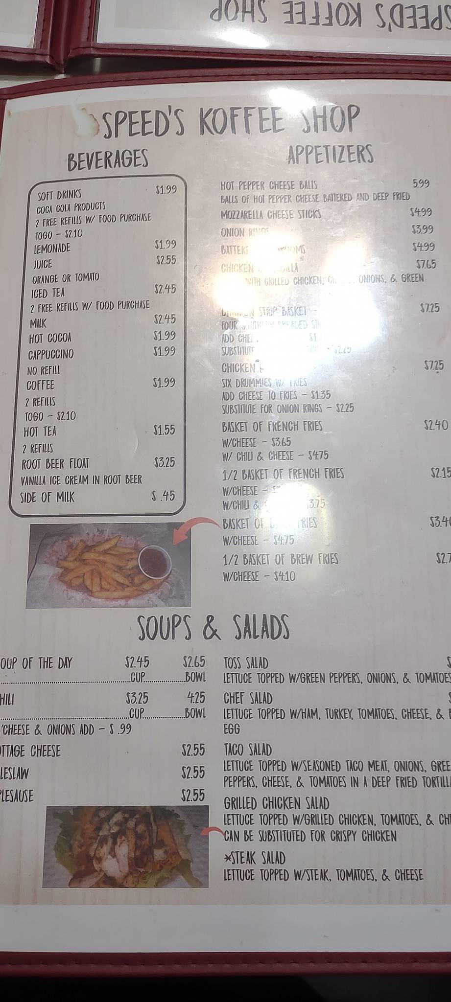 Menu at Speeds Coffee Shop cafe, Battle Creek
