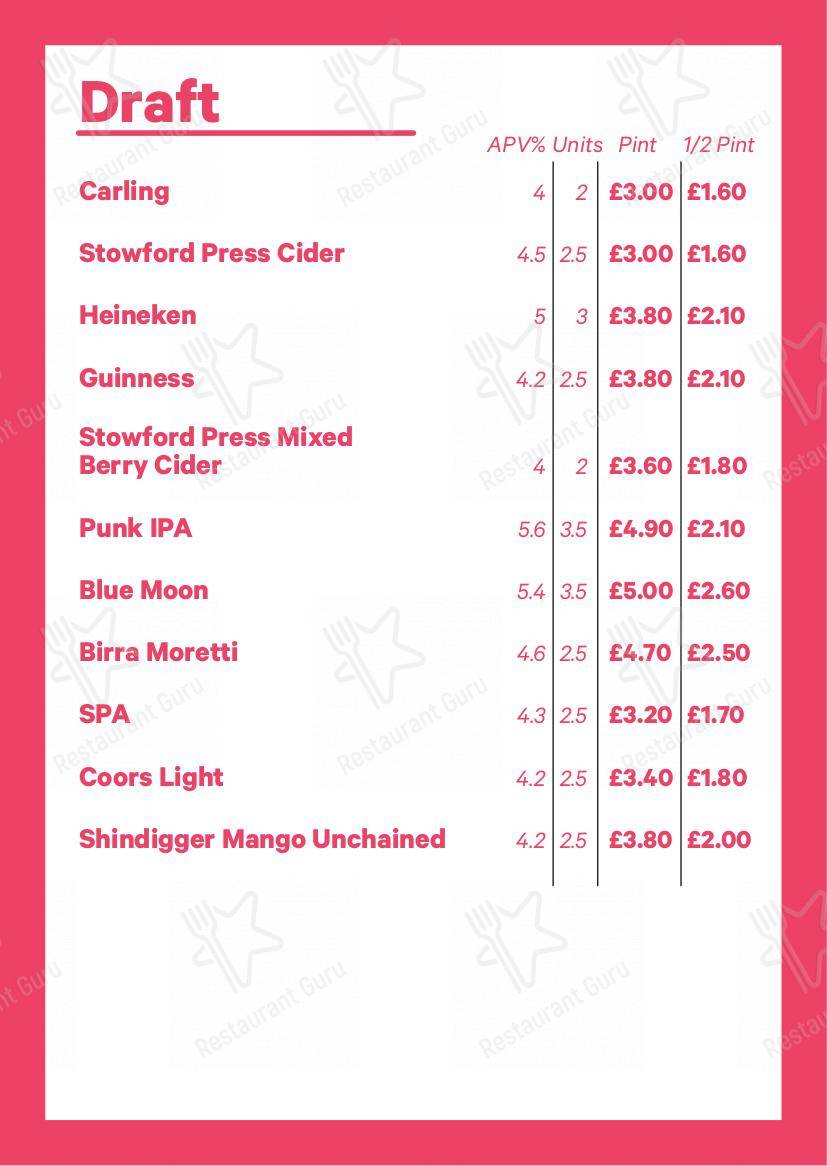 Menu at The Sphinx pub & bar, Liverpool