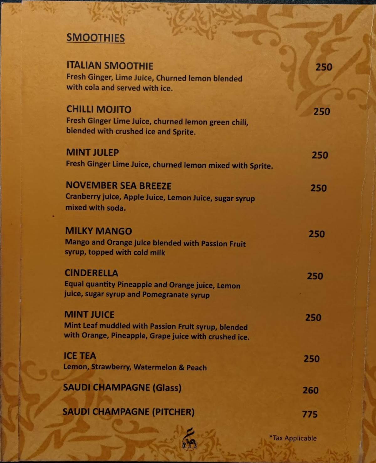 Menu at Spice 6 The Arab Villagio, Hyderabad