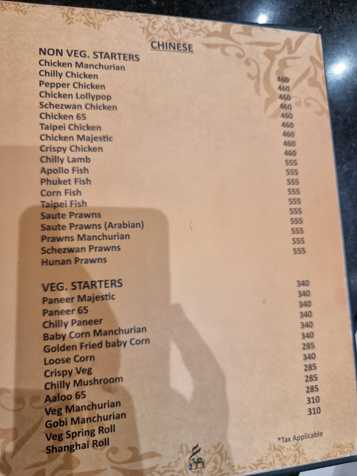 Menu at Spice 6 The Arab Villagio, Hyderabad