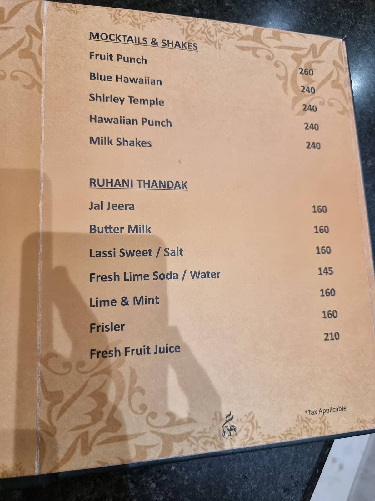 Menu at Spice 6 The Arab Villagio, Hyderabad