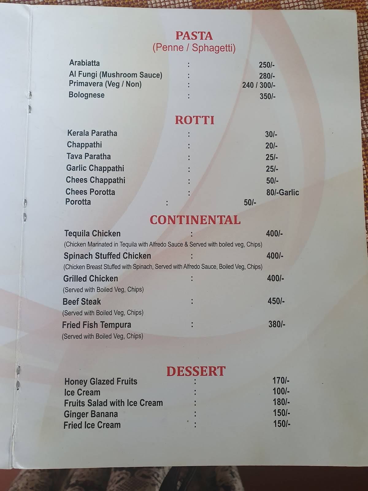 Menu at Adithi Homestay Spice Garden Restaurant, Kumily