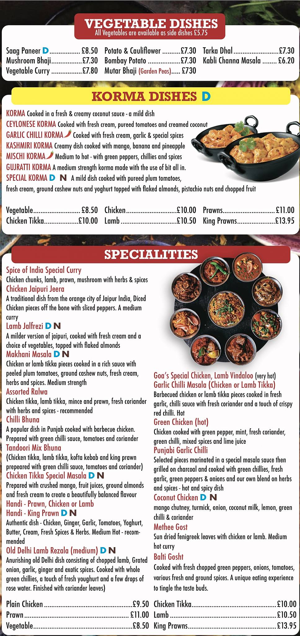 Menu at Spice Of India fast food, Dalgety Bay