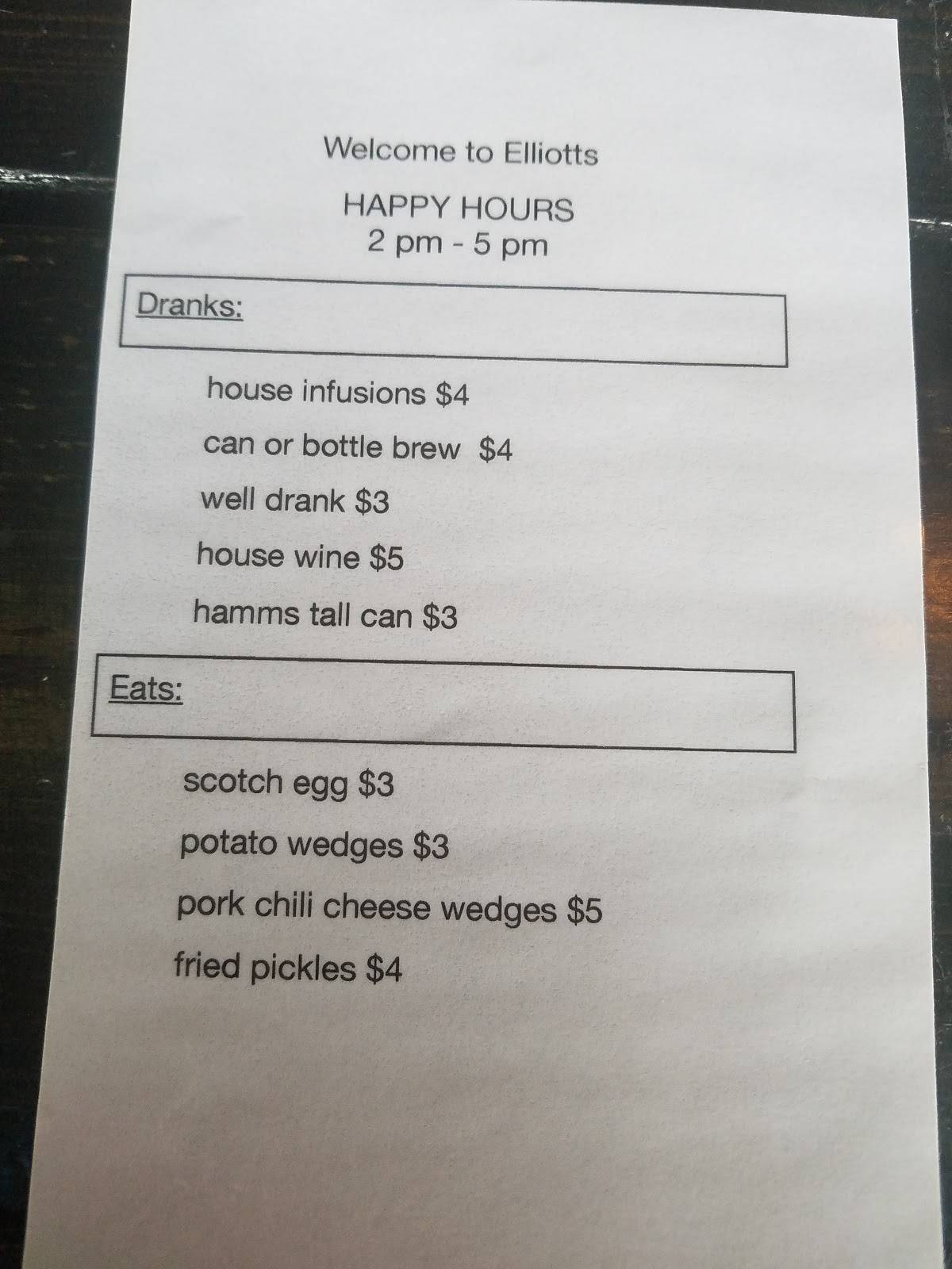 Menu at Elliotts an urban kitchen restaurant, Spokane