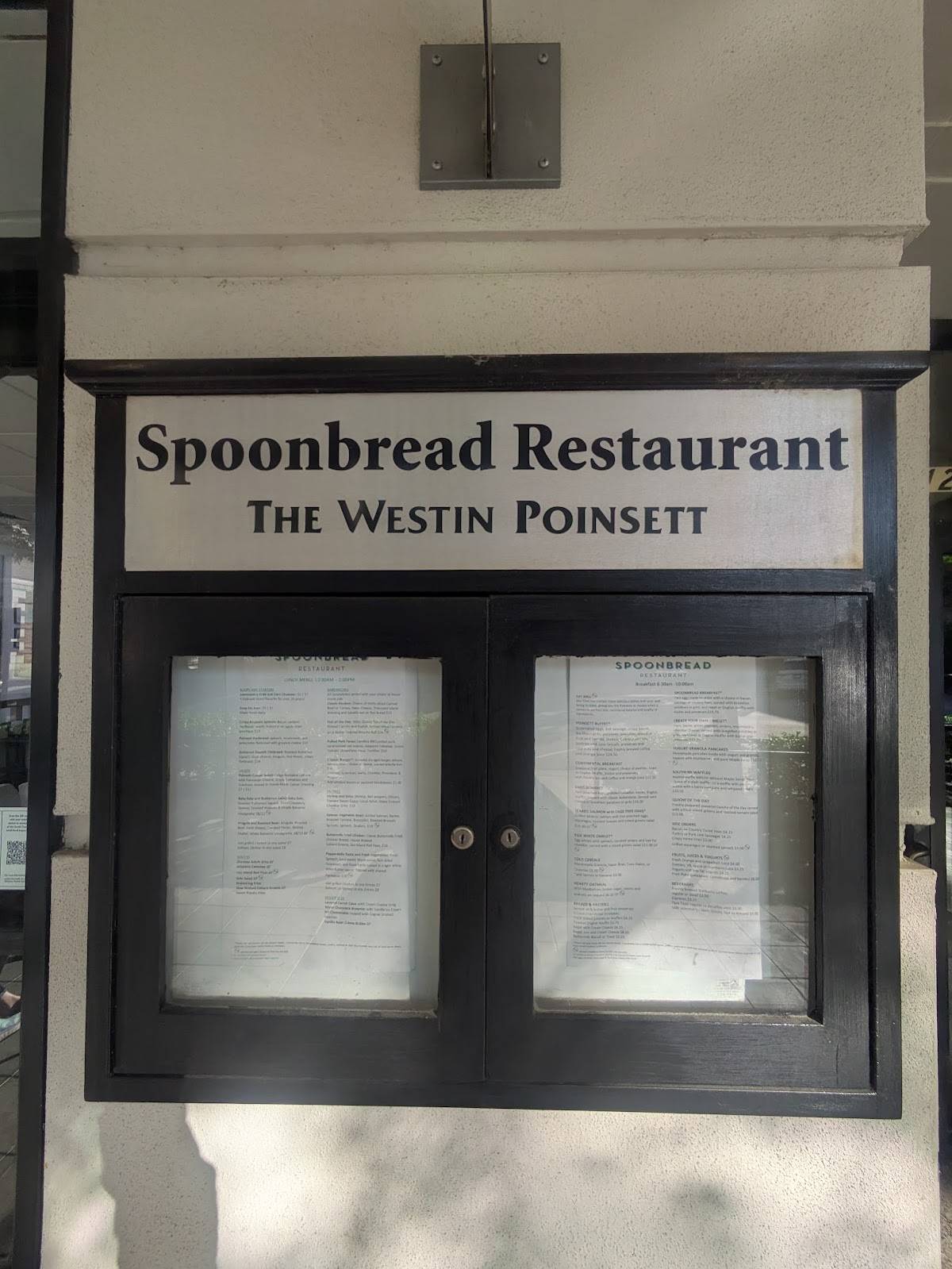 Menu at Spoonbread restaurant, Greenville