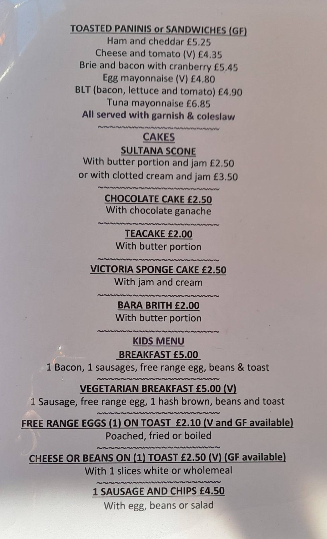 Menu at Spoons and Forks cafe, Mold