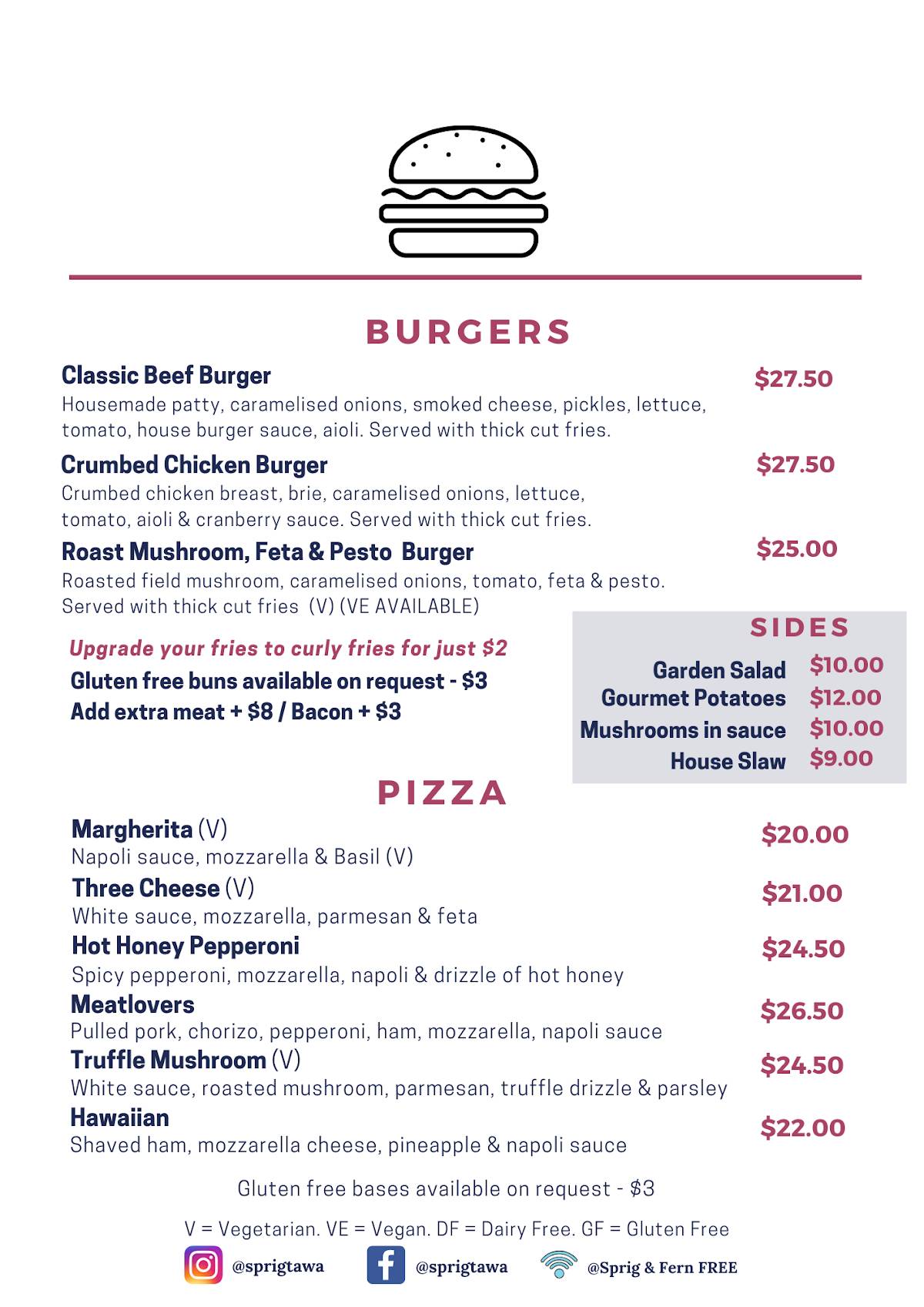 Menu at Sprig + Fern Tavern Tawa pub & bar, Wellington