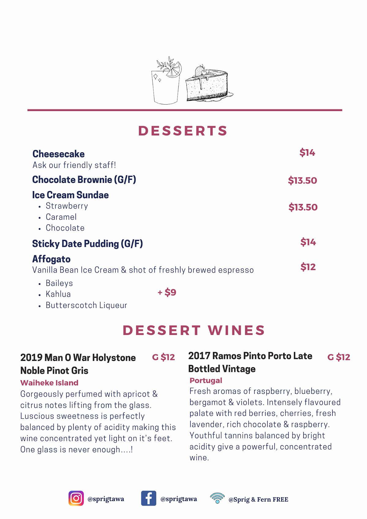 Menu at Sprig + Fern Tavern Tawa pub & bar, Wellington