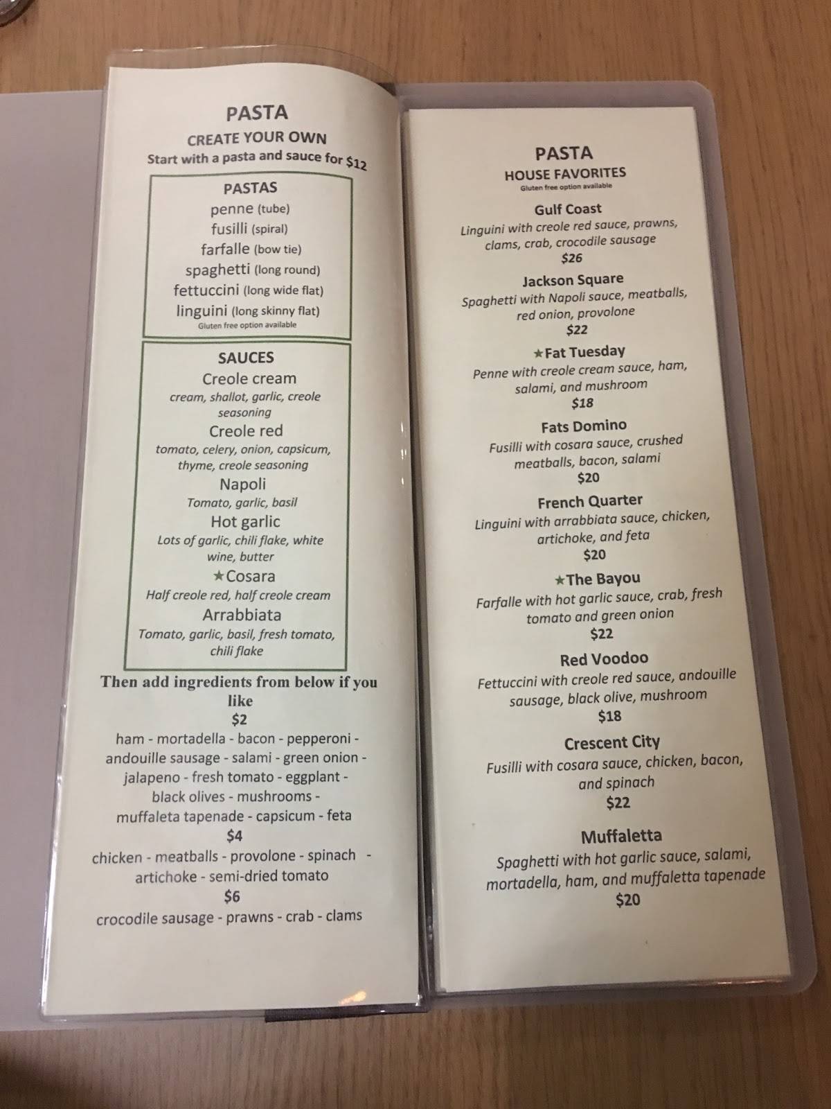 Menu at Creole Soul Kitchen restaurant, Spring Hill