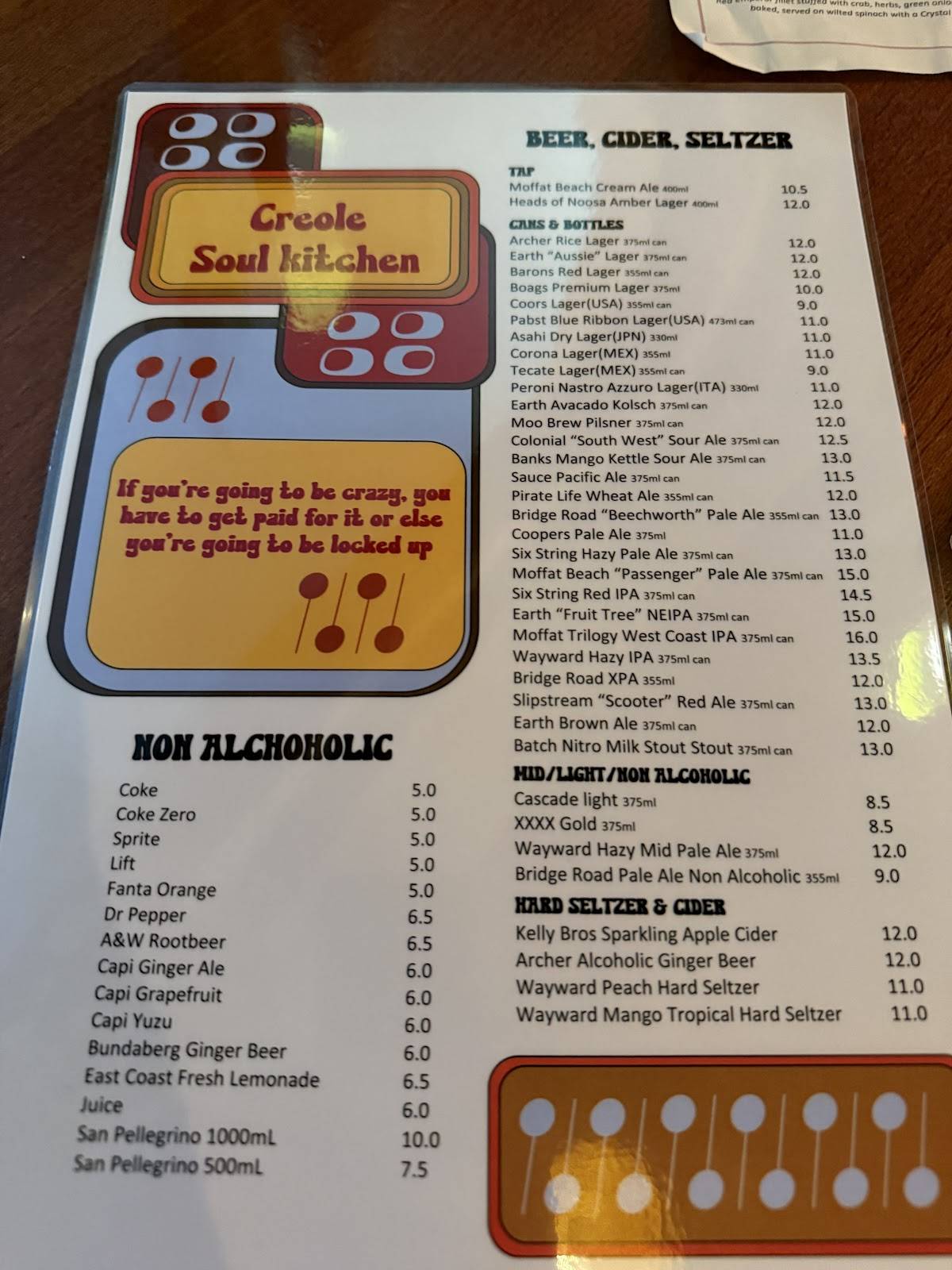 Menu at Creole Soul Kitchen restaurant, Spring Hill