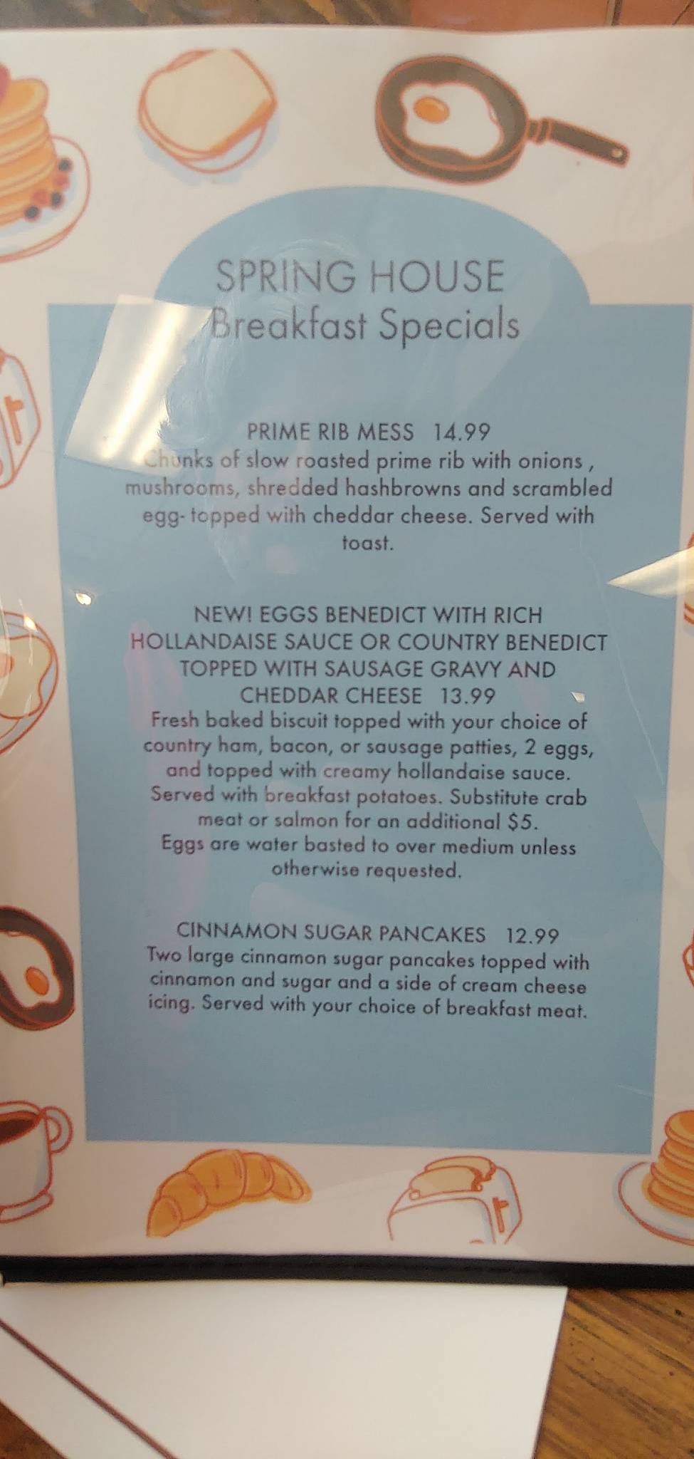 Menu at Spring House Grille restaurant, Roaring Spring