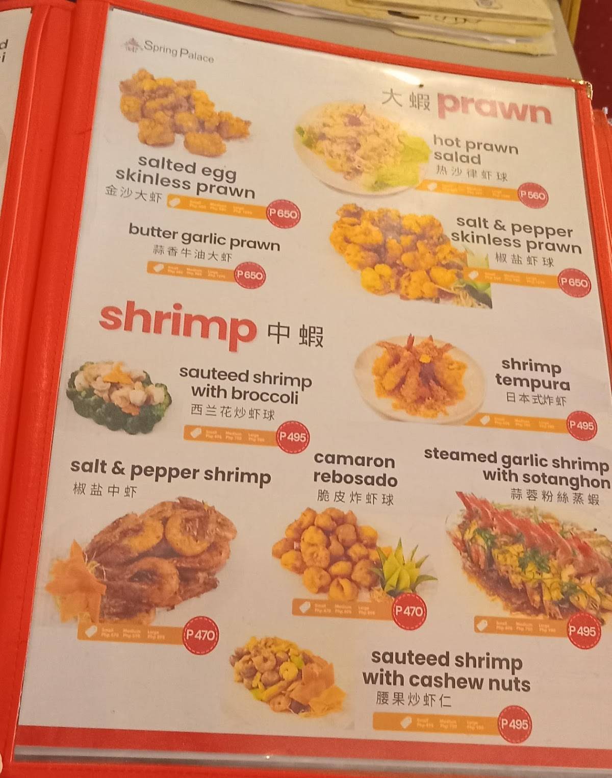 Menu at Spring Palace Seafood Restaurant, Iloilo City