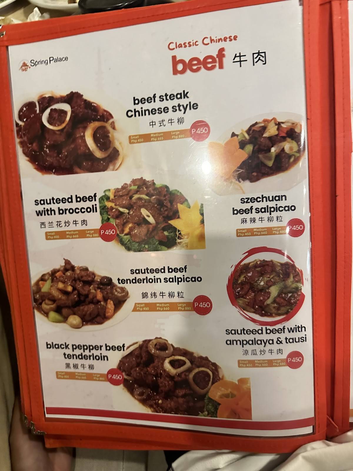 Menu at Spring Palace Seafood Restaurant, Iloilo City
