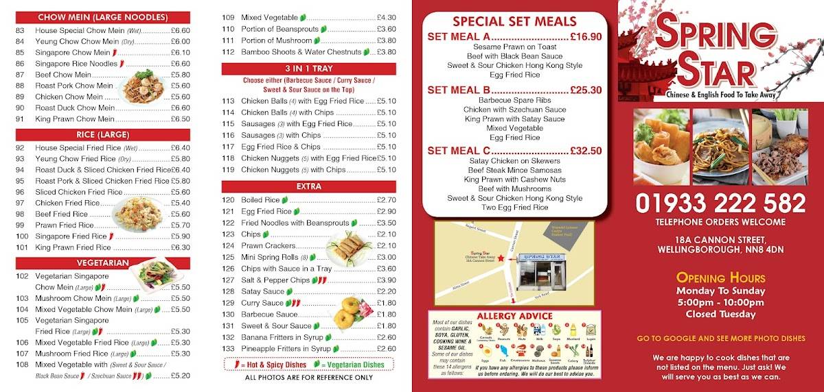 Menu at Spring Star fast food, Wellingborough