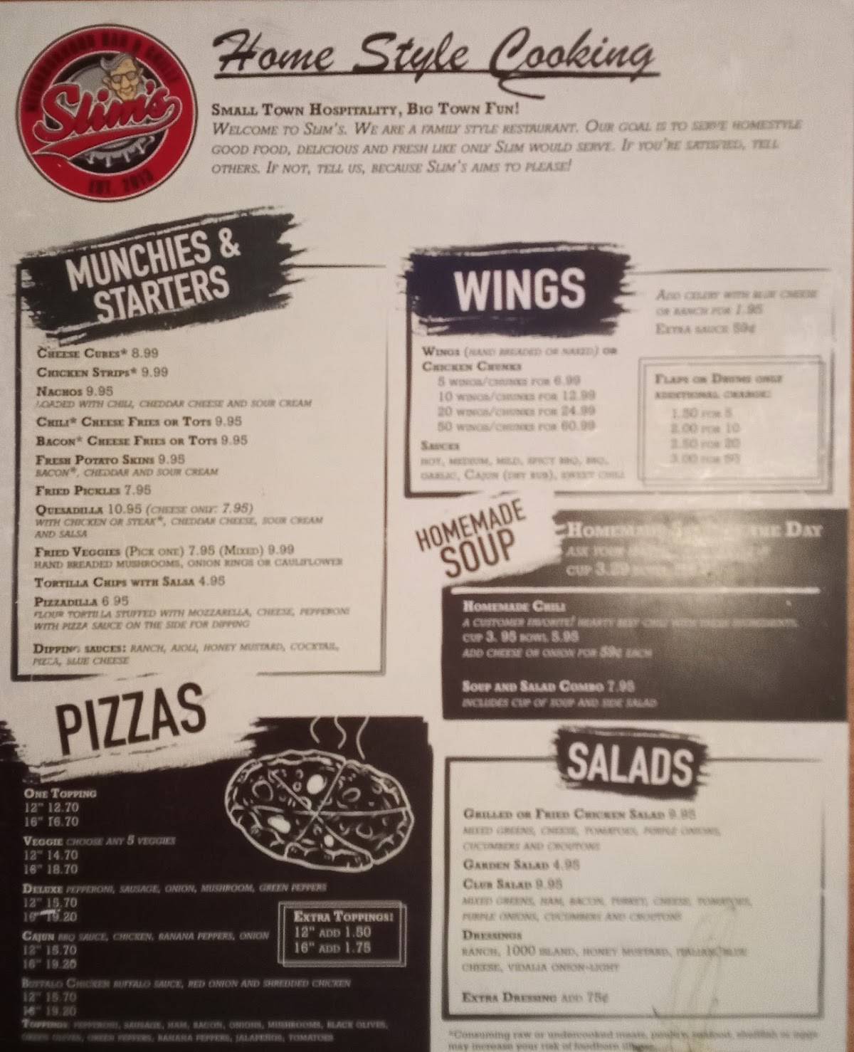 Menu at Slim's Neighborhood Bar & Grille, Spring Valley