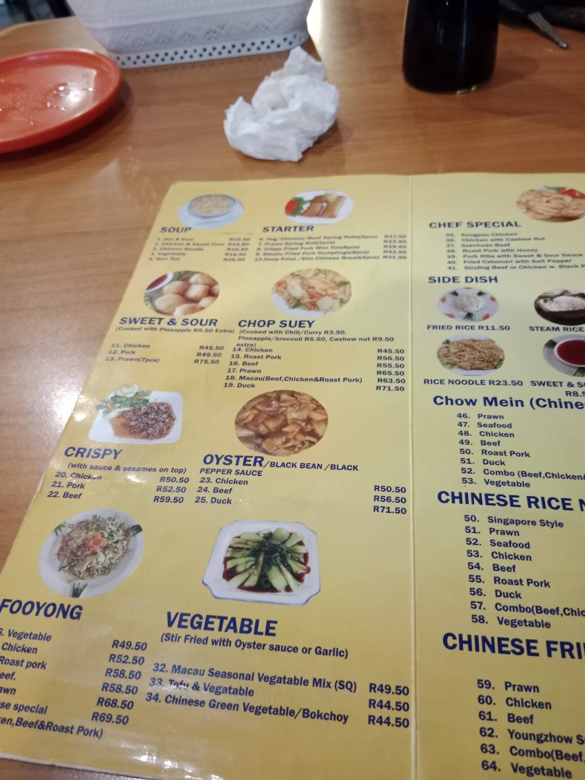 Menu at Macau Cuisine restaurant, Springs