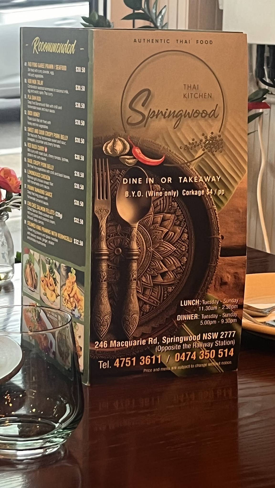 Menu at Springwood Thai Kitchen restaurant, Springwood