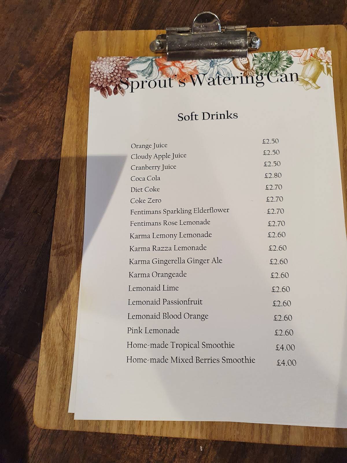Menu at Sprout Kitchen Garden cafe, Ellesmere Port