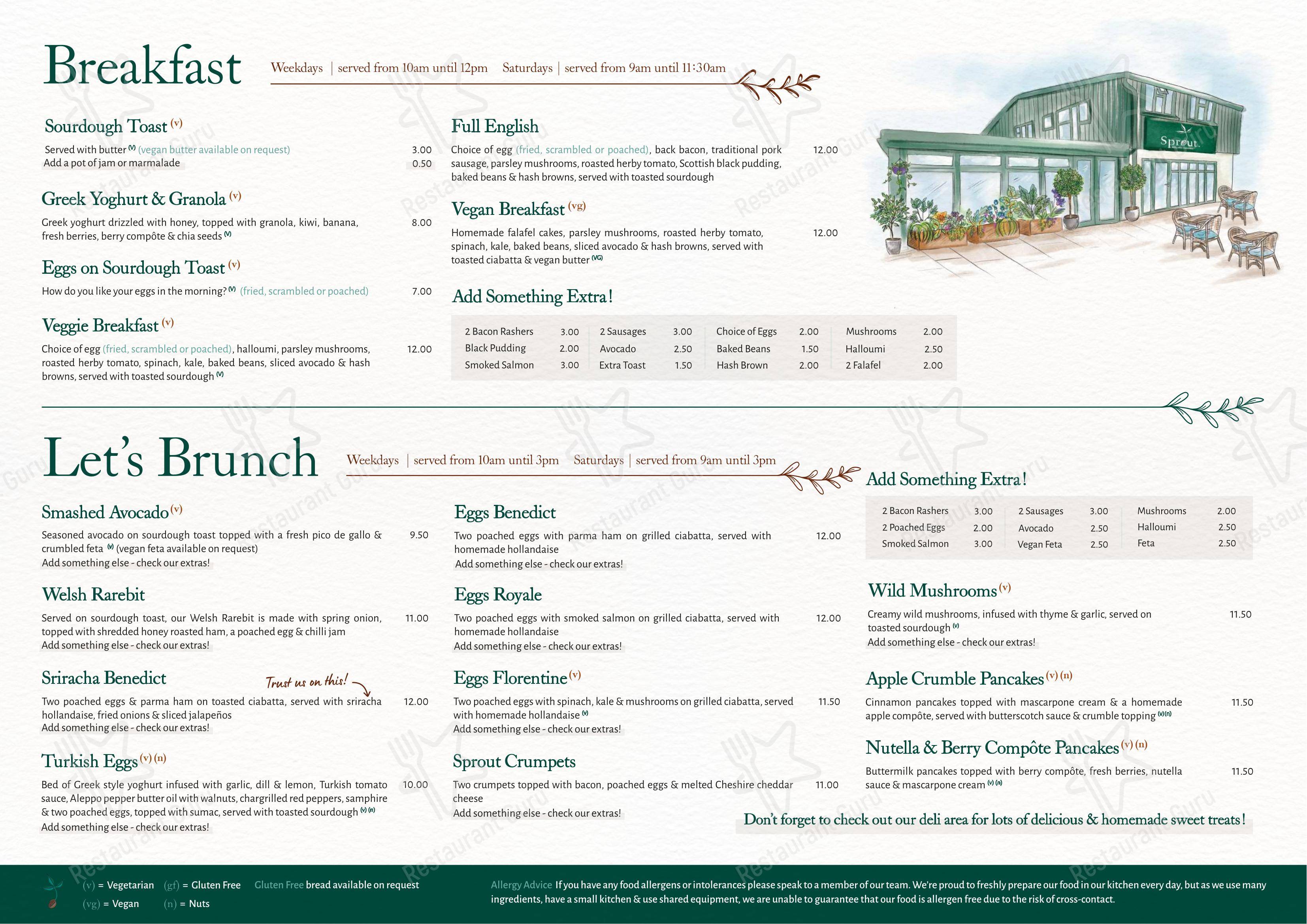 Menu at Sprout Kitchen Garden cafe, Ellesmere Port