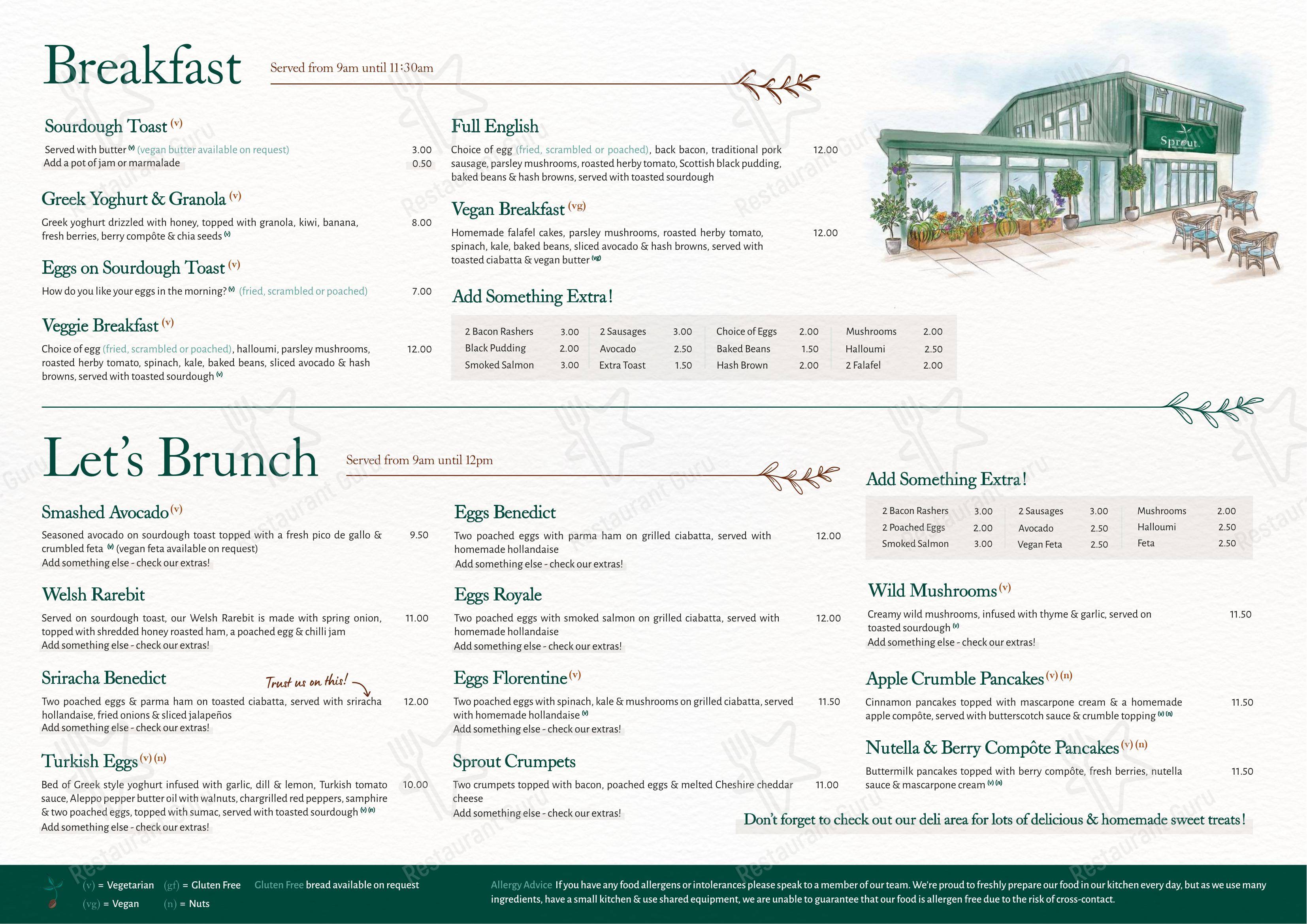 Menu at Sprout Kitchen Garden cafe, Ellesmere Port