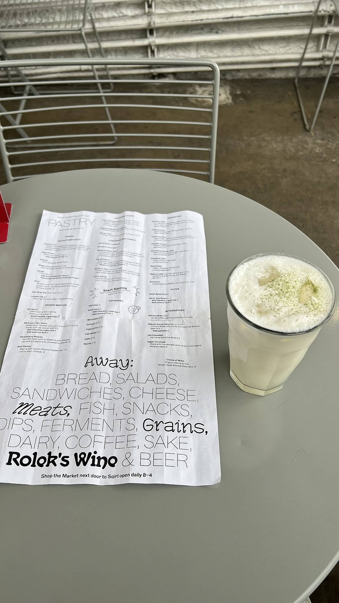 Menu at Sqirl cafe, Los Angeles