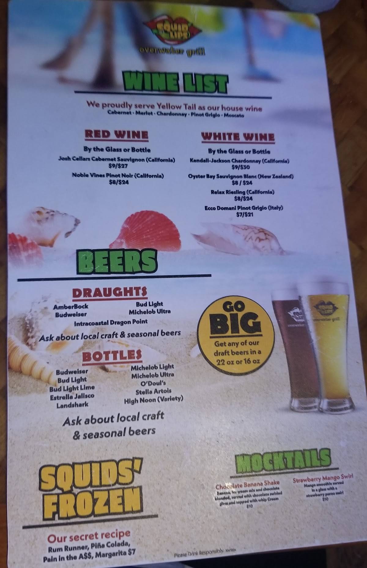 Menu at Squid Lips restaurant, Melbourne