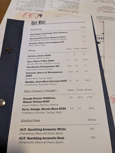 Menu at St. Vincent restaurant, Newcastle upon Tyne
