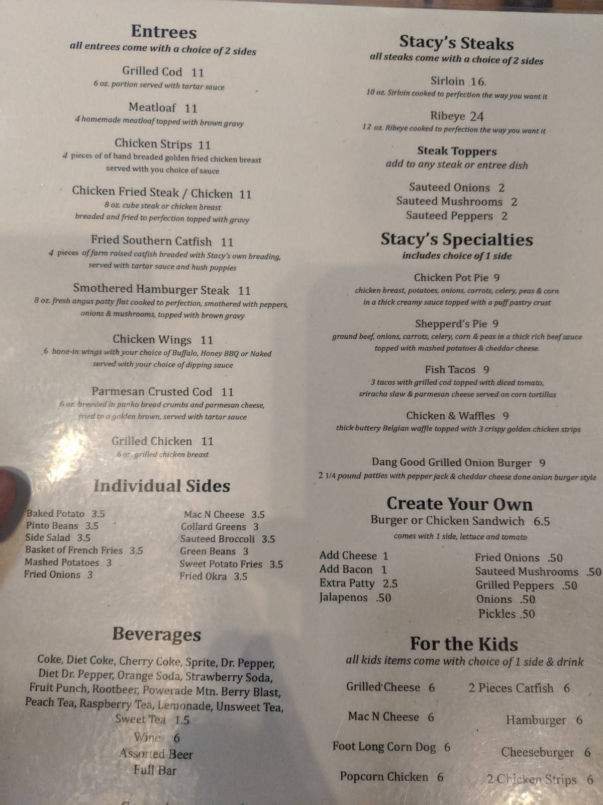 Menu at Stacy's Place restaurant, Edmond, 251 E Waterloo Rd