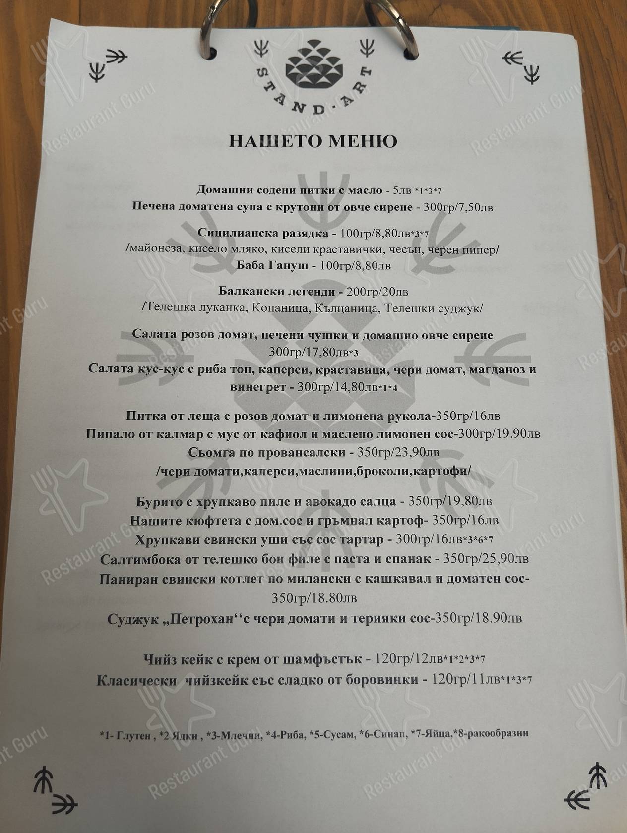 Speisekarte von StandArt Restaurant, Sofia