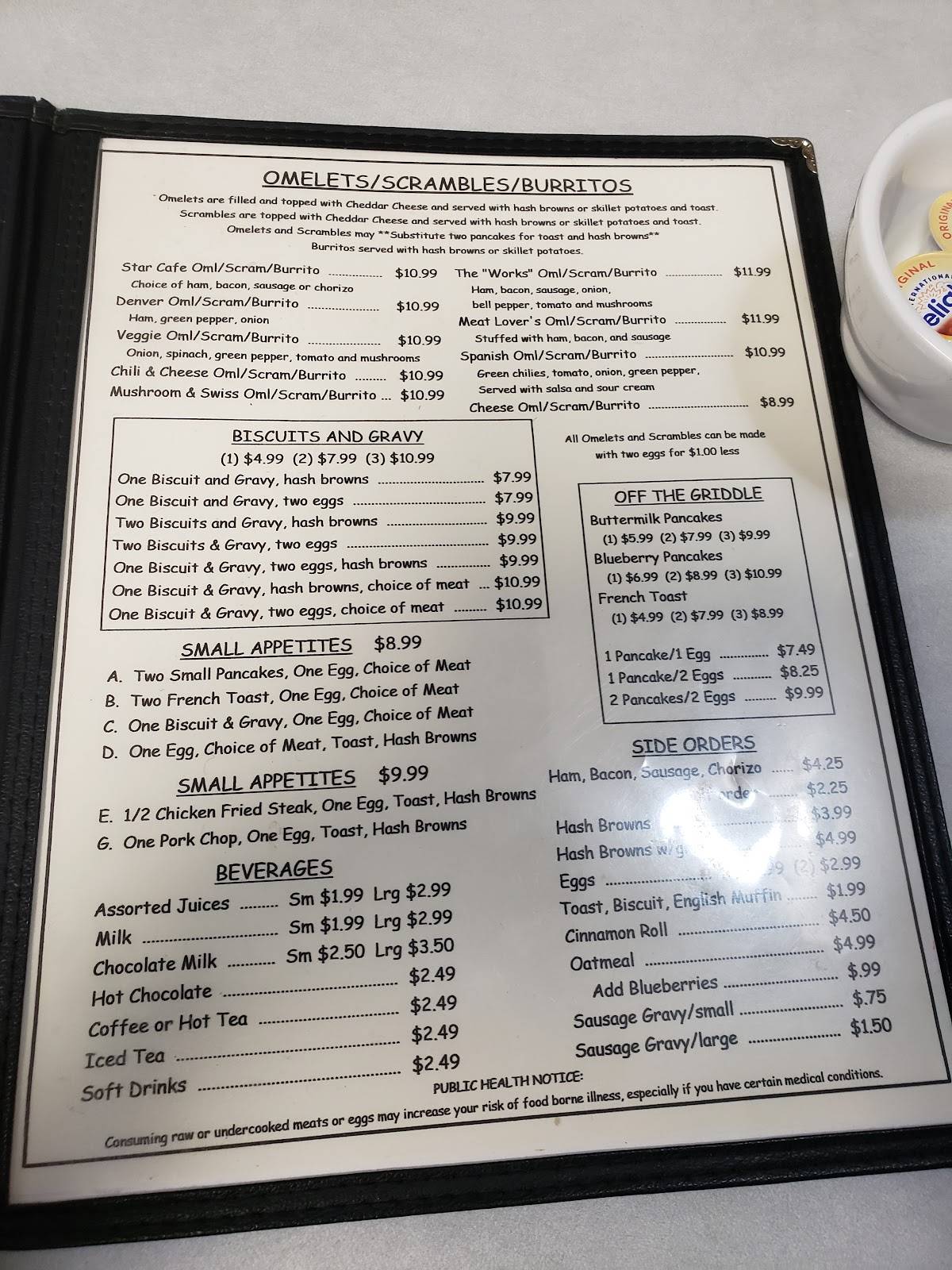 Menu at Star Country Cafe, Star