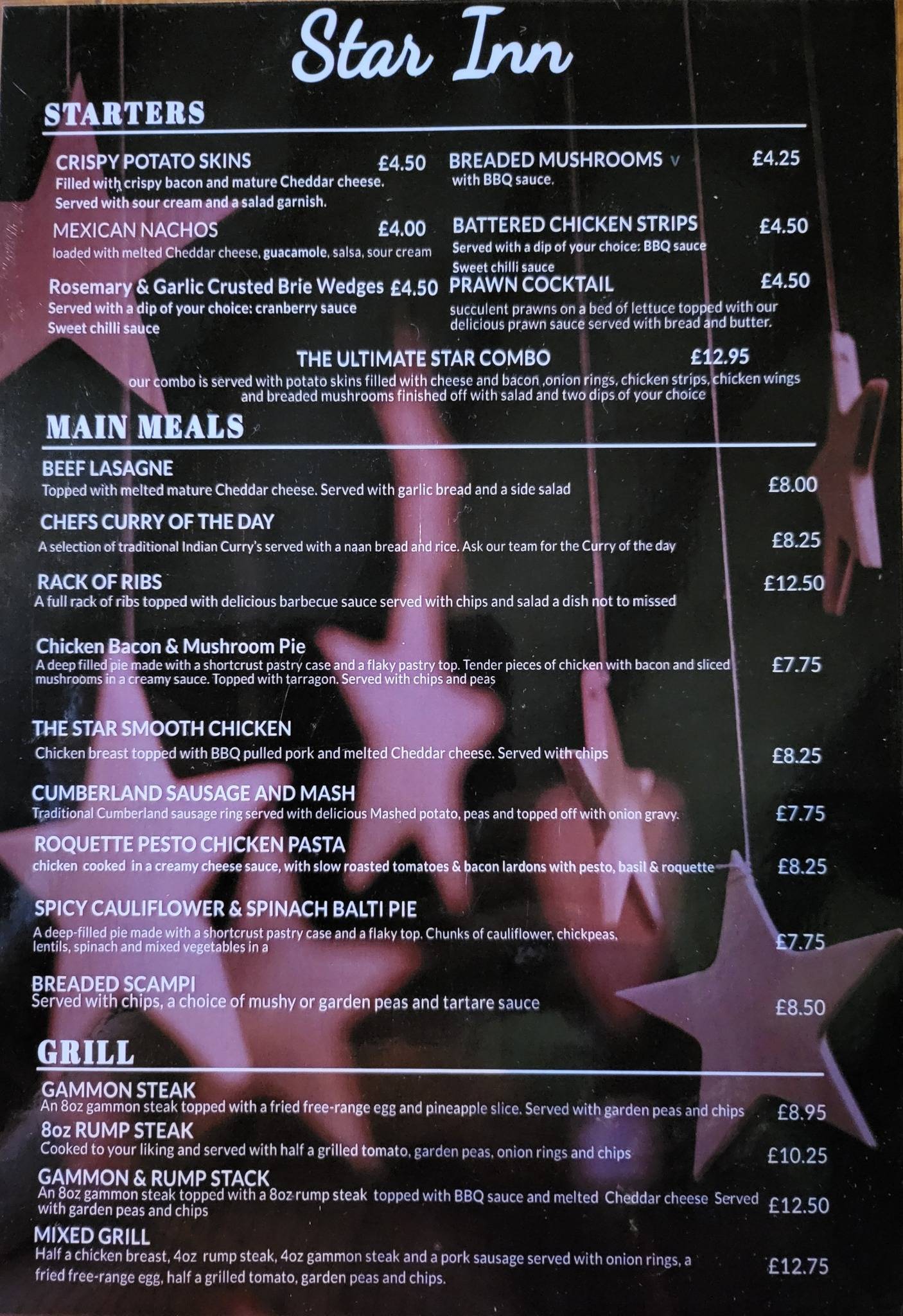 Menu at Star Inn pub & bar, Stoney Stanton