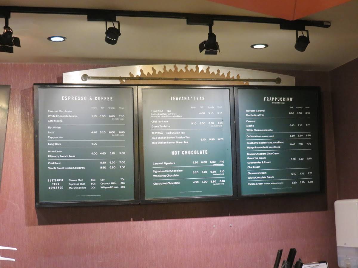 Menu at Starbucks Invercargill cafe, Invercargill, Tenancy 15/33 Esk St