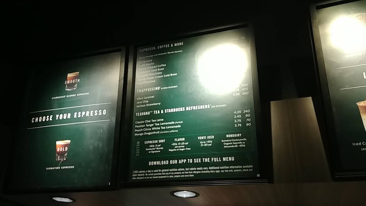 Menu at Starbucks, Mesa, 1855 S Stapley Dr
