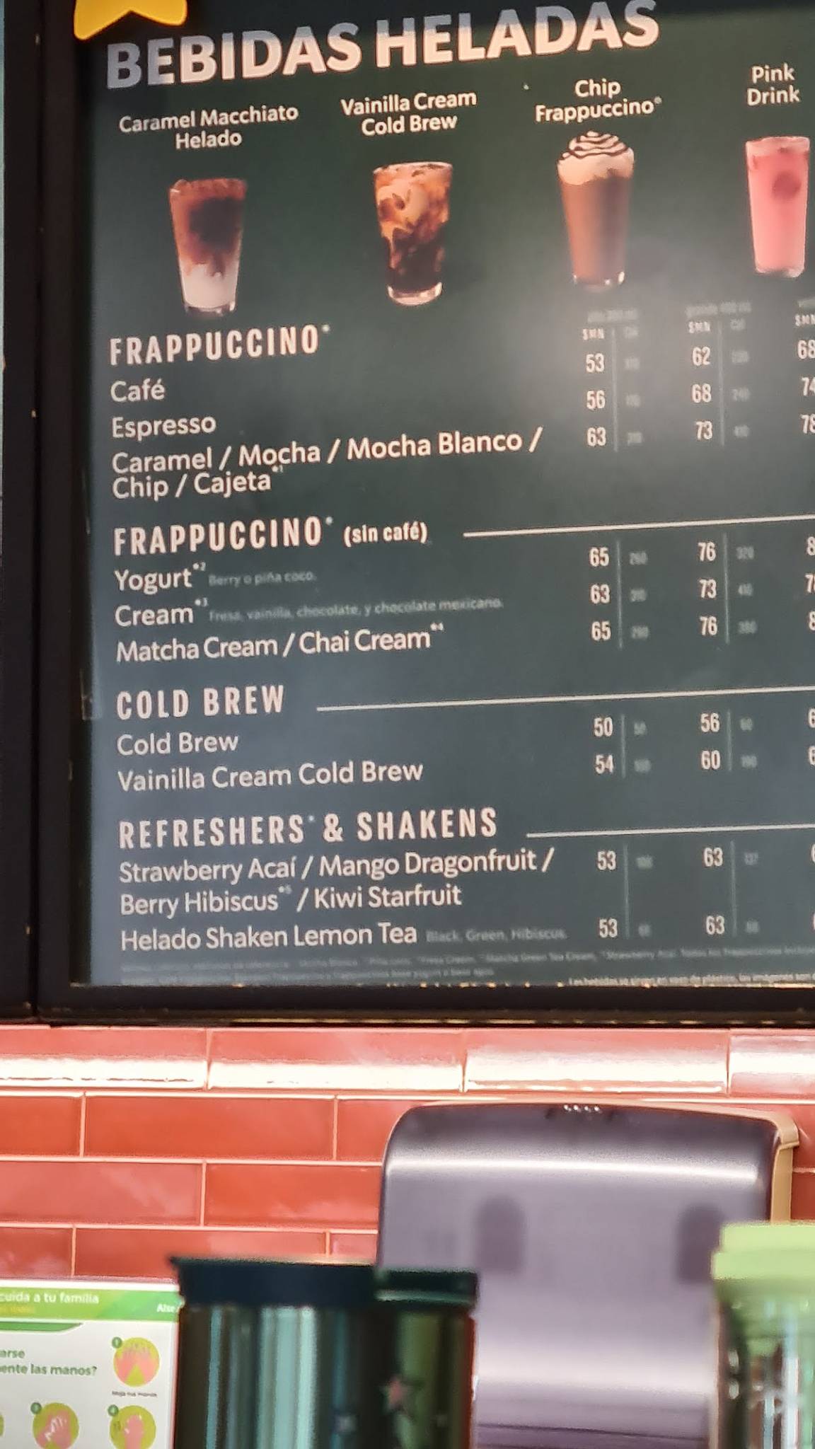 Carta del café Starbucks Narvarte DT, Ciudad del México, C. Palenque 202