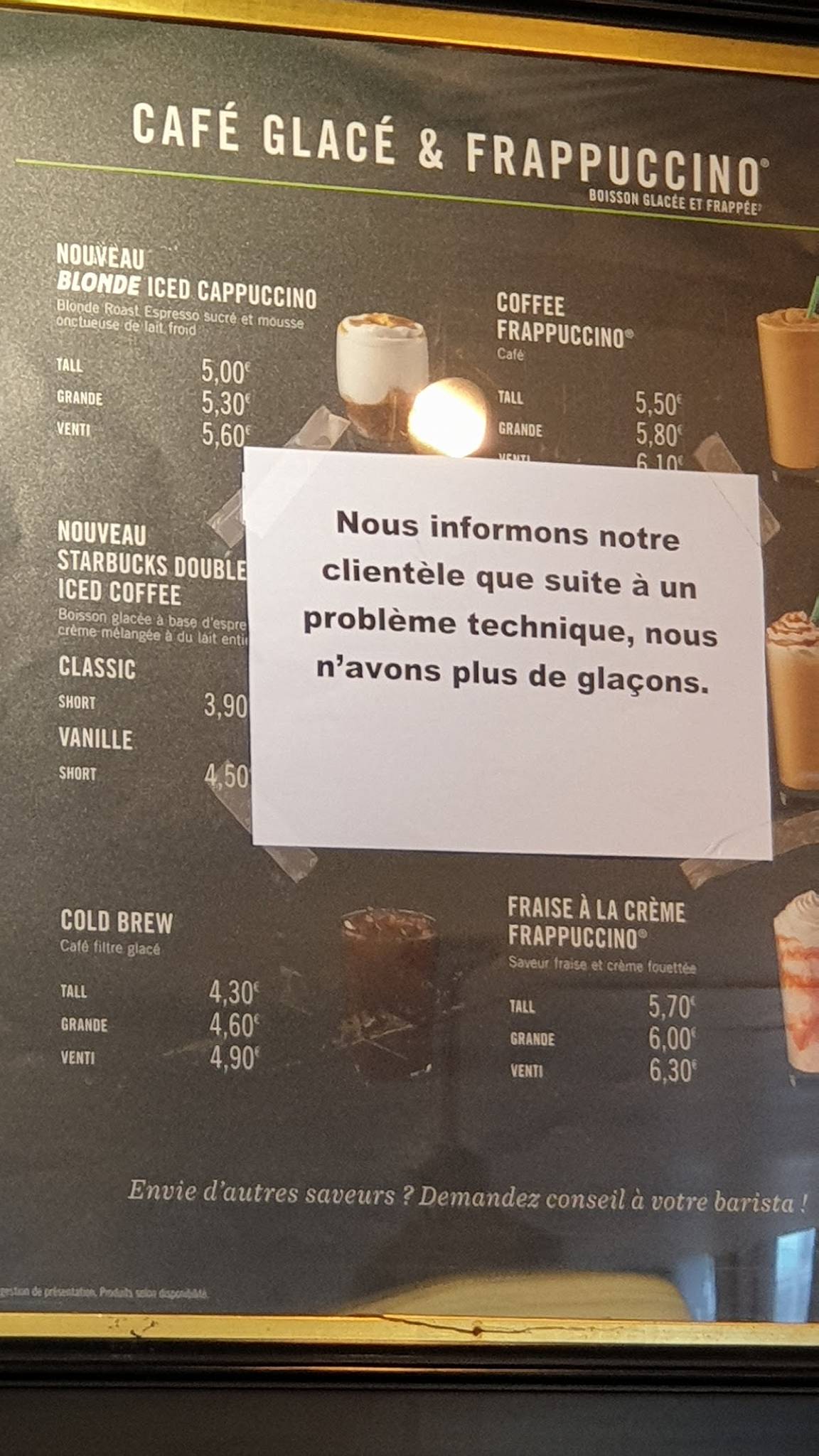 Menu at Starbucks pub & bar, Paris, 1 Cr de Rome