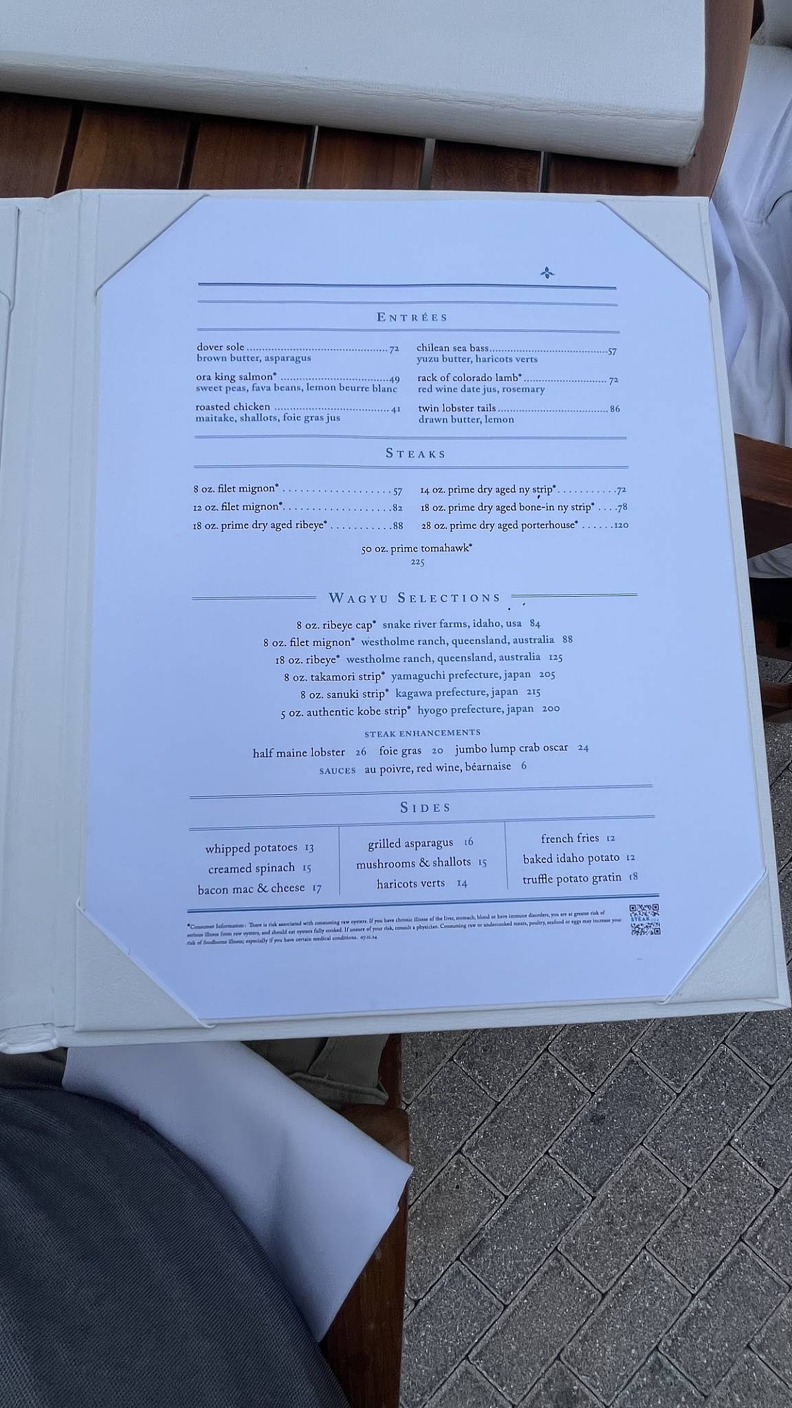 Menu at Steak 954 steakhouse, Fort Lauderdale