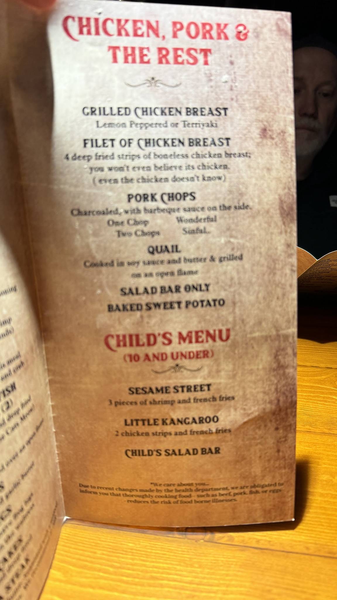 Menu at Steak Inn steakhouse, Shell Knob, Waters Edge Drive