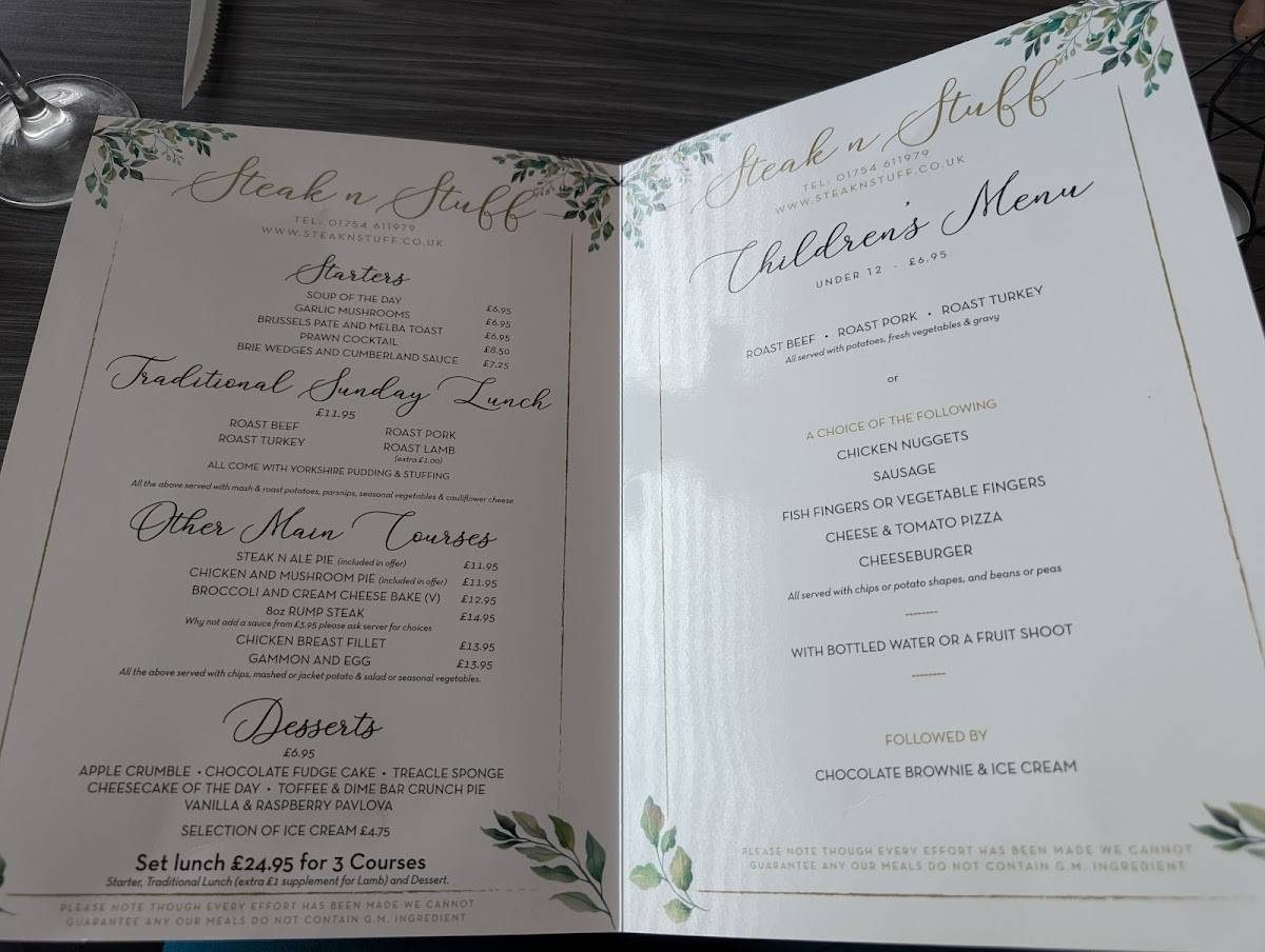 Menu at Steak N Stuff restaurant, Skegness